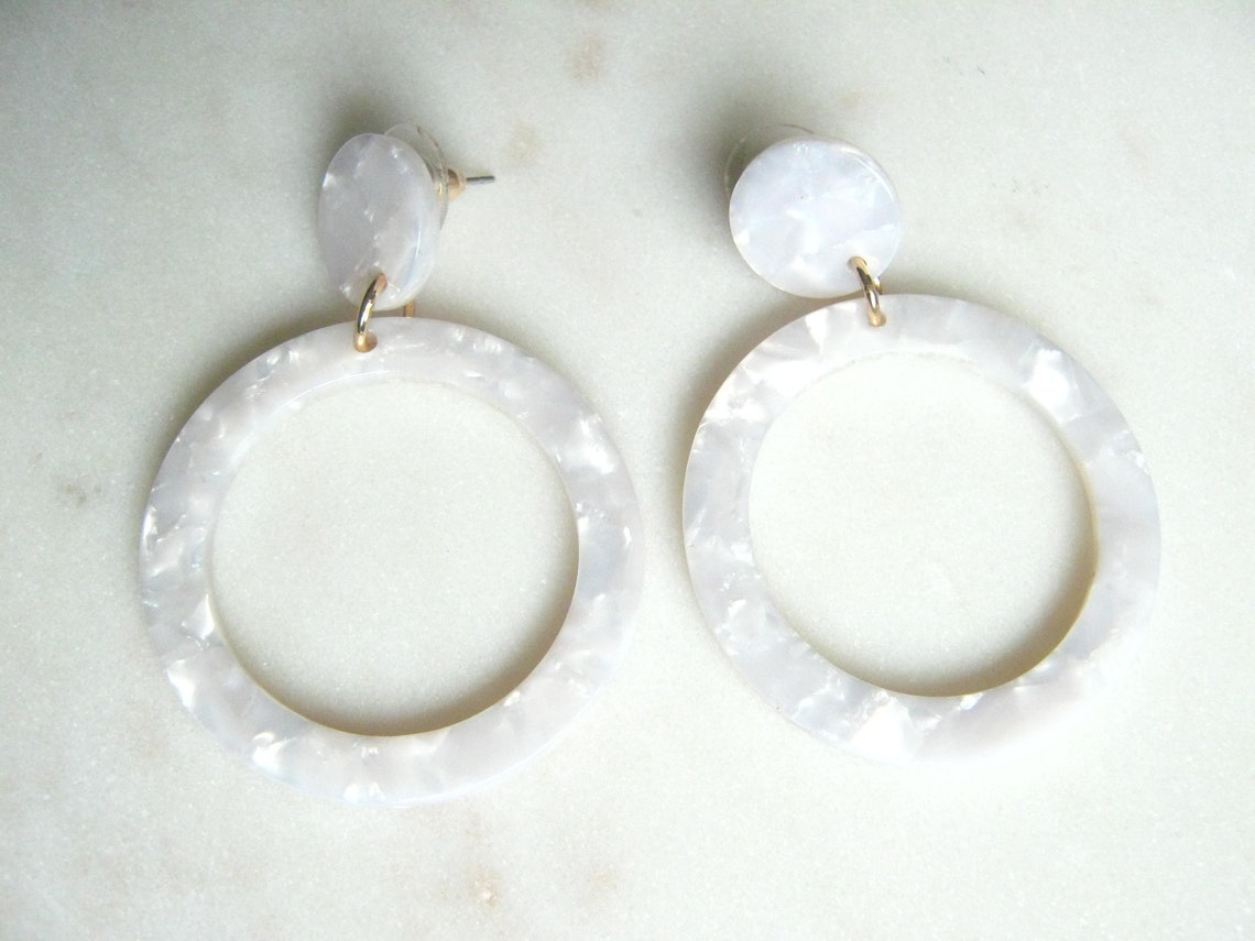 White Tortoiseshell Earrings - Circle Drop Statement Earrings, Summer Earrings - Etsy