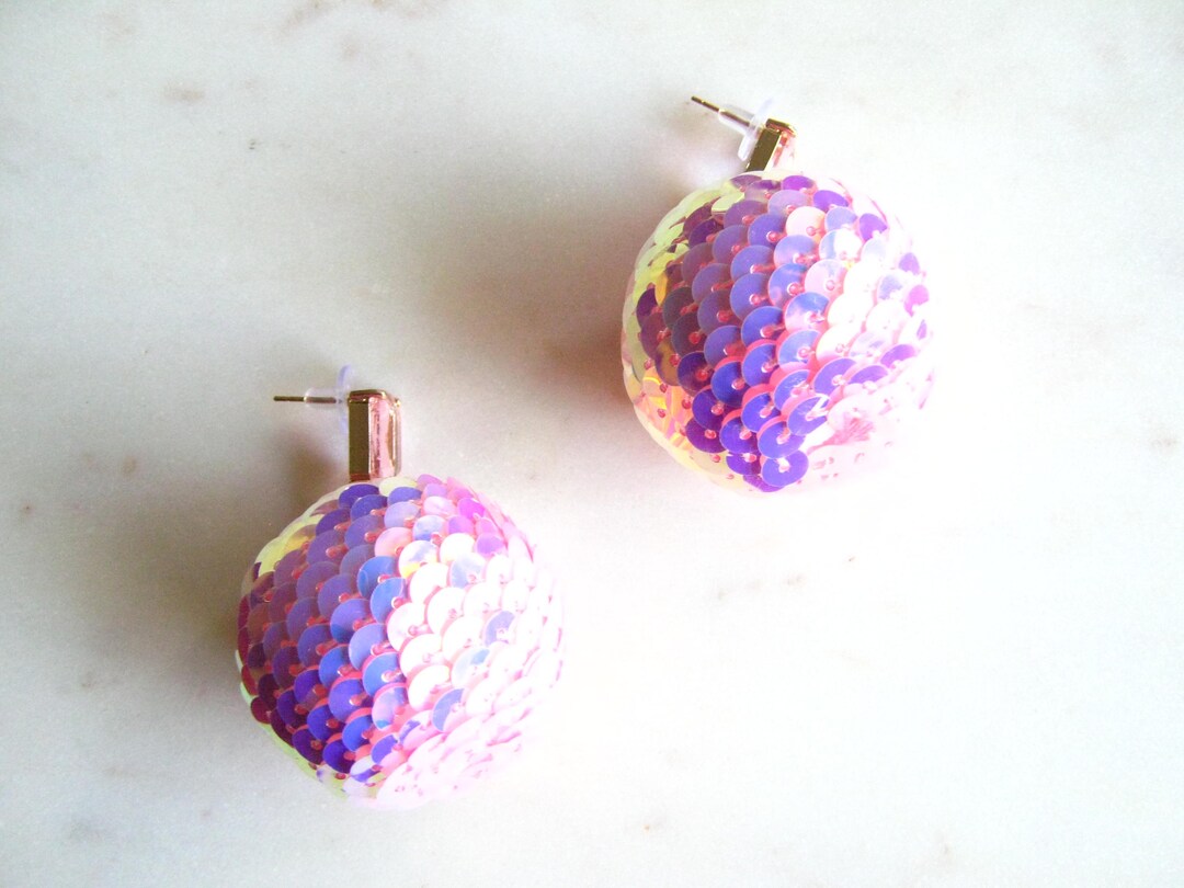 Pink Sequin Ball Drop Earrings Large Dramatic Statement Earrings, Party ...