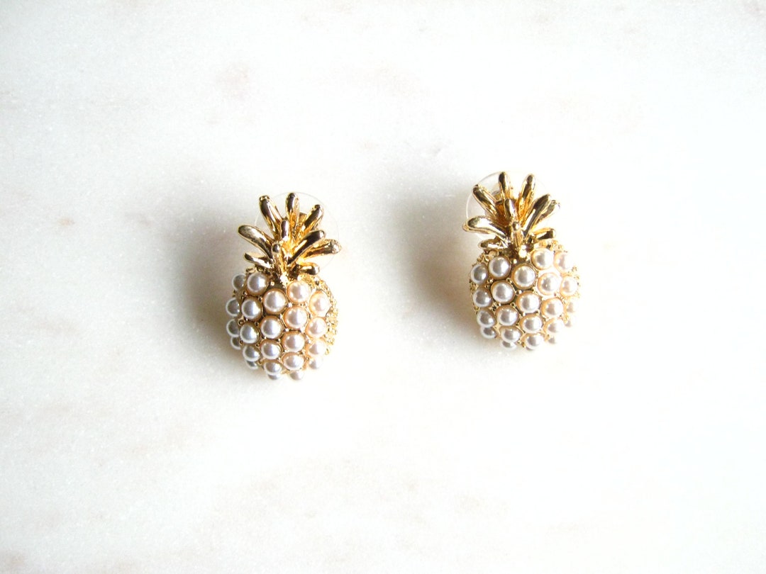 Pineapple Stud Earrings With Faux Pearls Stud Earrings - Etsy