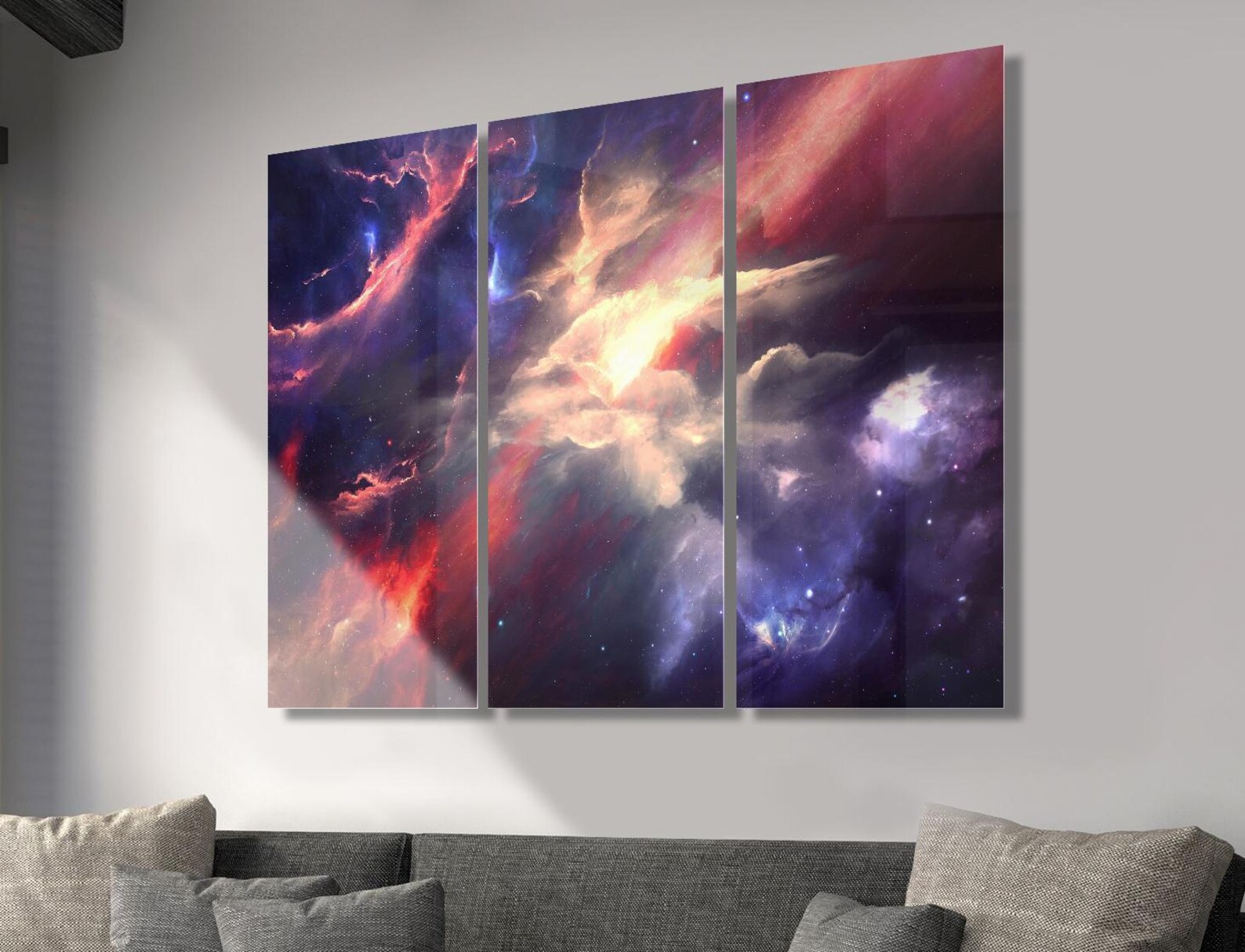 Space Galaxy Nebula Artwork Wall Art Triptych 3 Panel Ready to - Etsy