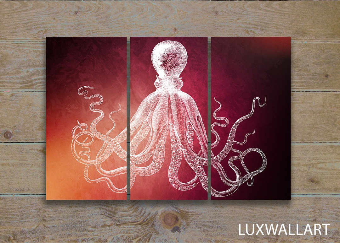 Octopus Wall Art Triptych - Etsy
