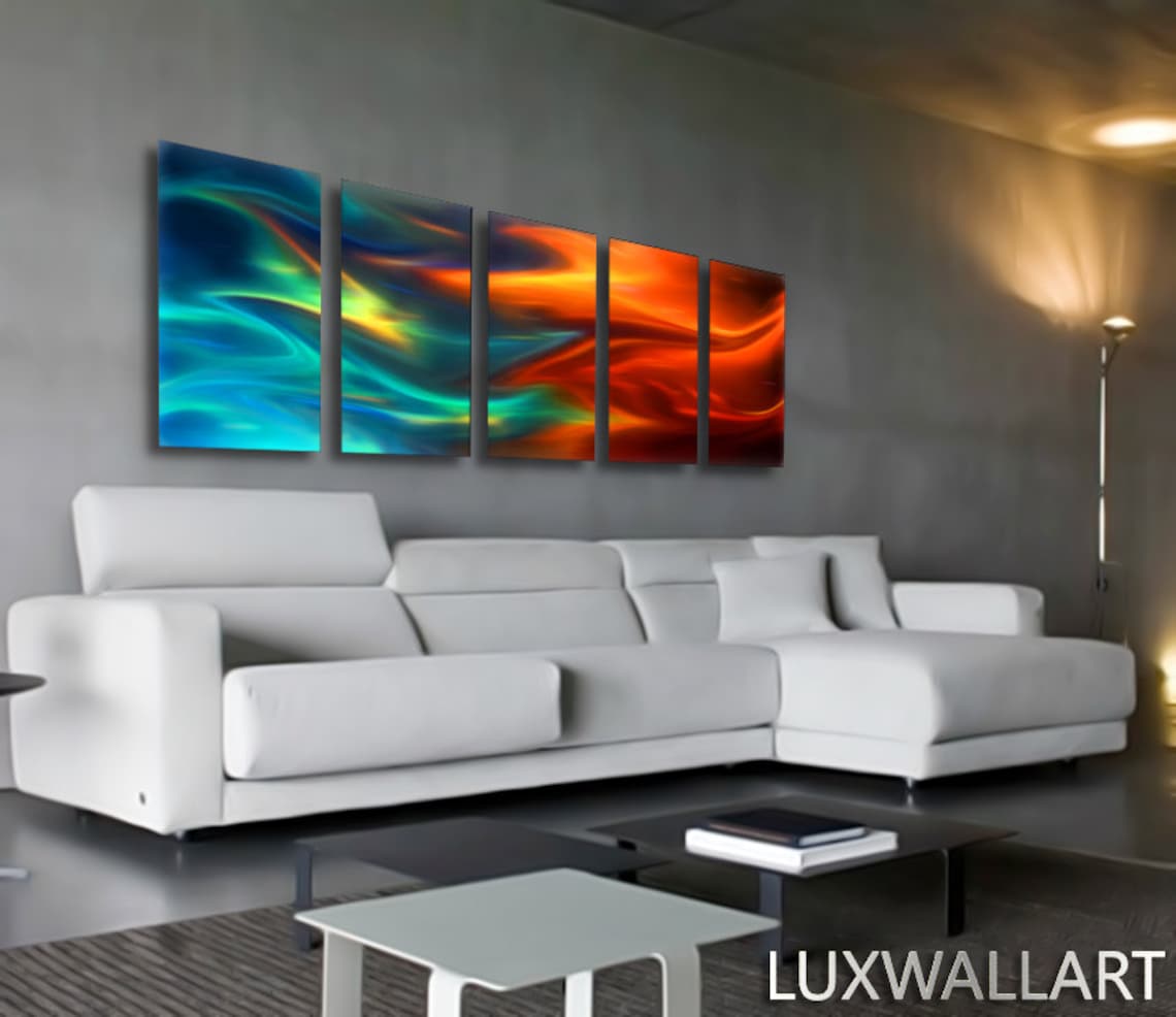 Large Abstract Metal Wall Art Decor Fire and Ice Blue and Red - Etsy