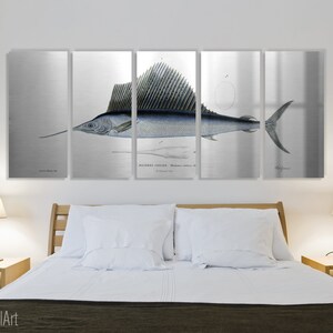 1800s Sailfish Vintage Modern Engraving Wall Art Metal Print Decor ...