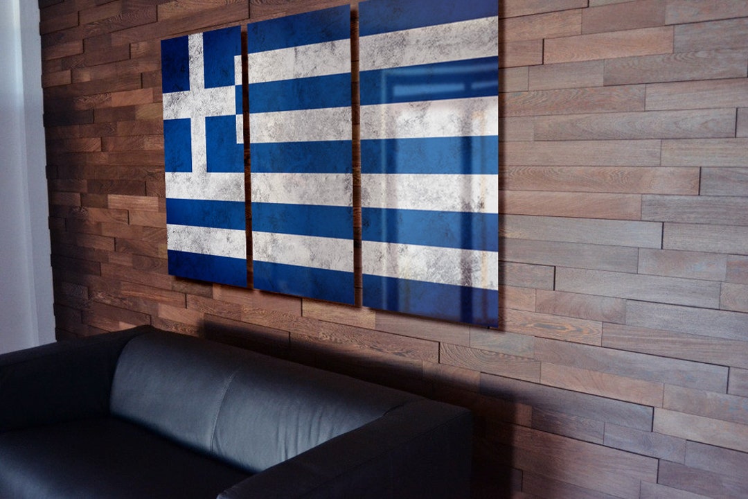 Triptych Greece Flag Hanging Rustic Worn Metal Wall Art Grunge - Etsy