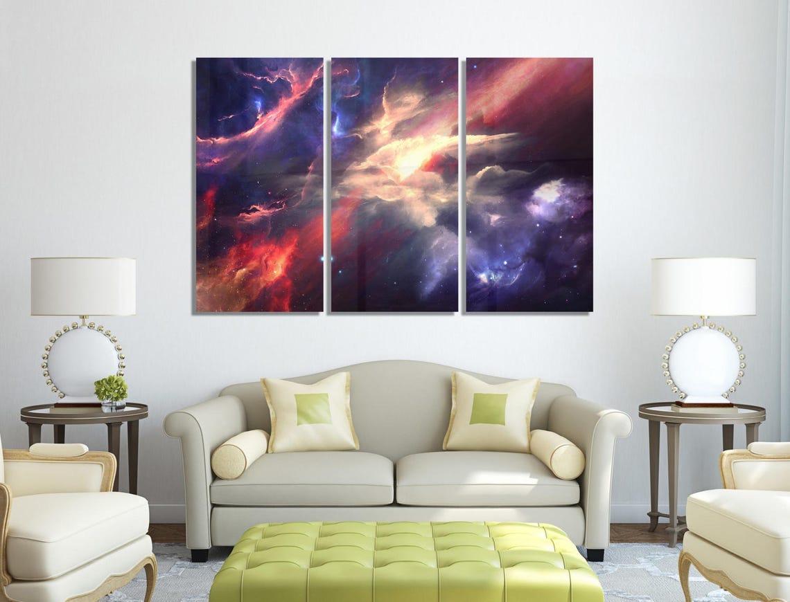 Space Galaxy Nebula Artwork Wall Art Triptych 3 Panel Ready to - Etsy