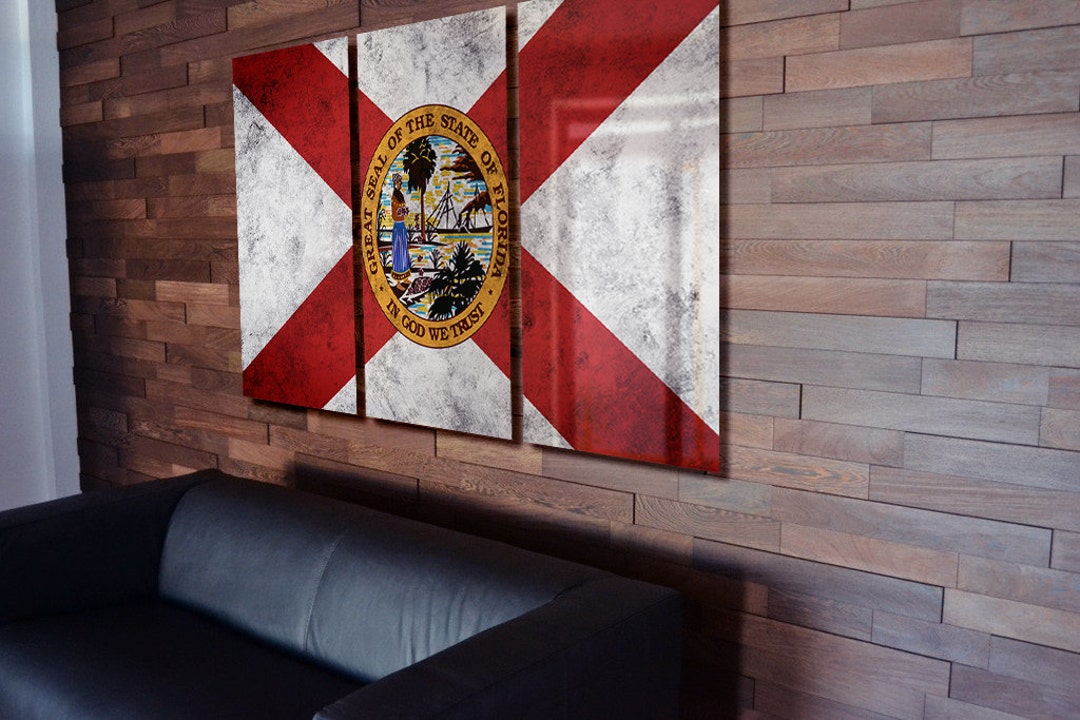 Triptych Florida State Flag Hanging Rustic Worn Metal Wall Art Grunge ...