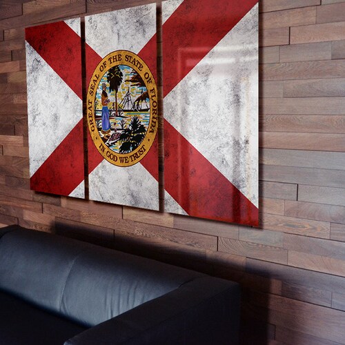 Triptych Florida State Flag Hanging Rustic Worn Metal Wall Art - Etsy