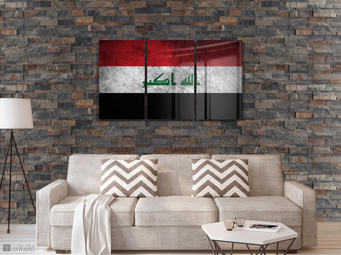 Triptych Iraq Flag hanging Rustic Worn Metal Wall Art Grunge | Etsy