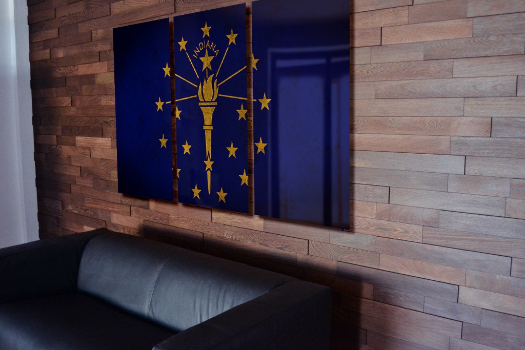 Triptych Indiana State Flag Hanging Rustic Worn Metal Wall Art Grunge ...