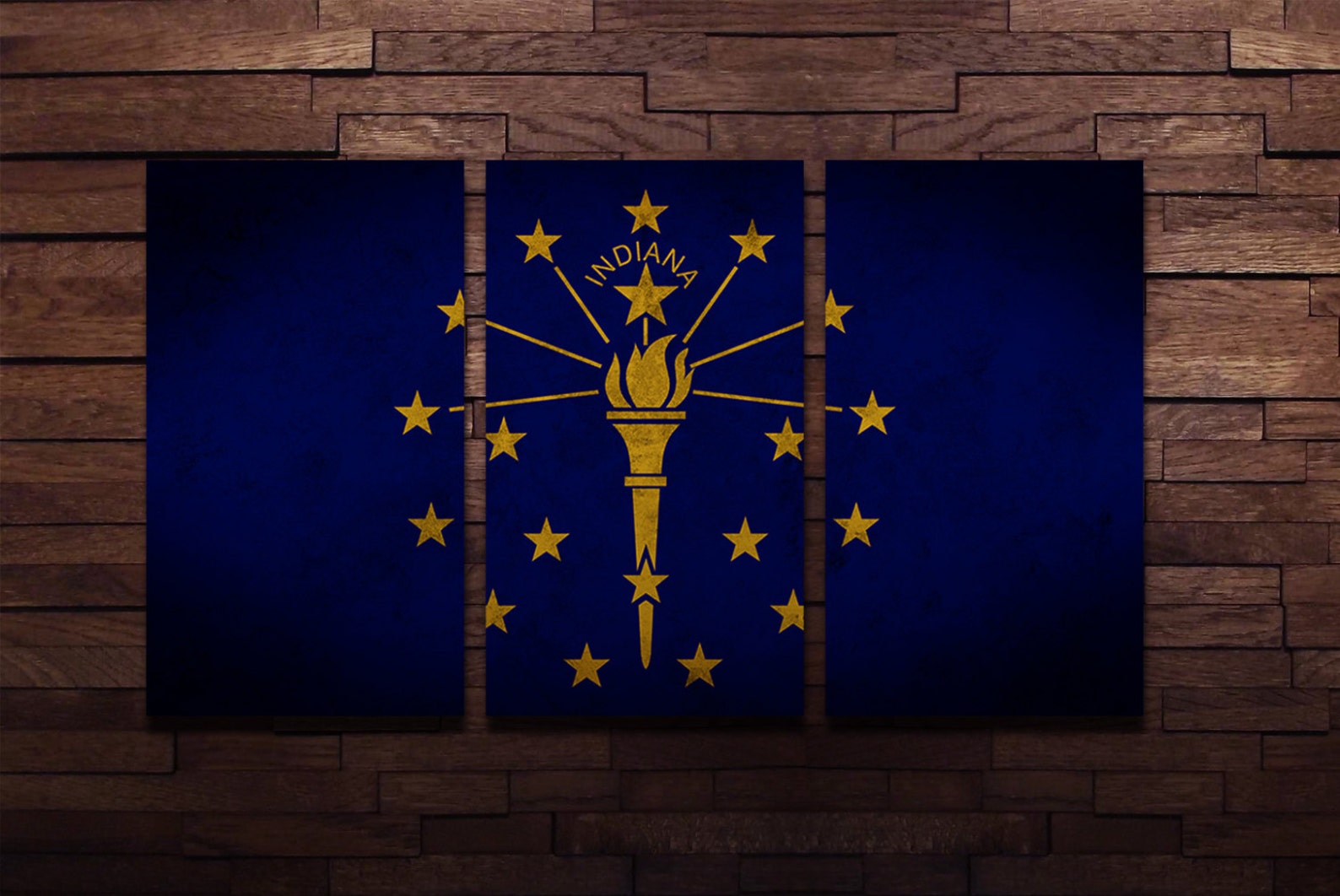 Triptych Indiana State Flag Hanging Rustic Worn Metal Wall Art Grunge ...