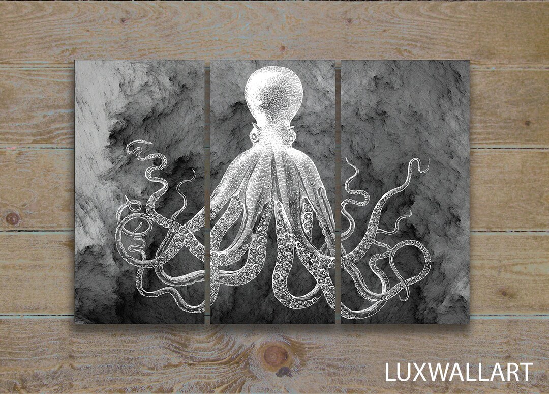 Cloudy Octopus Wall Art Triptych - Etsy
