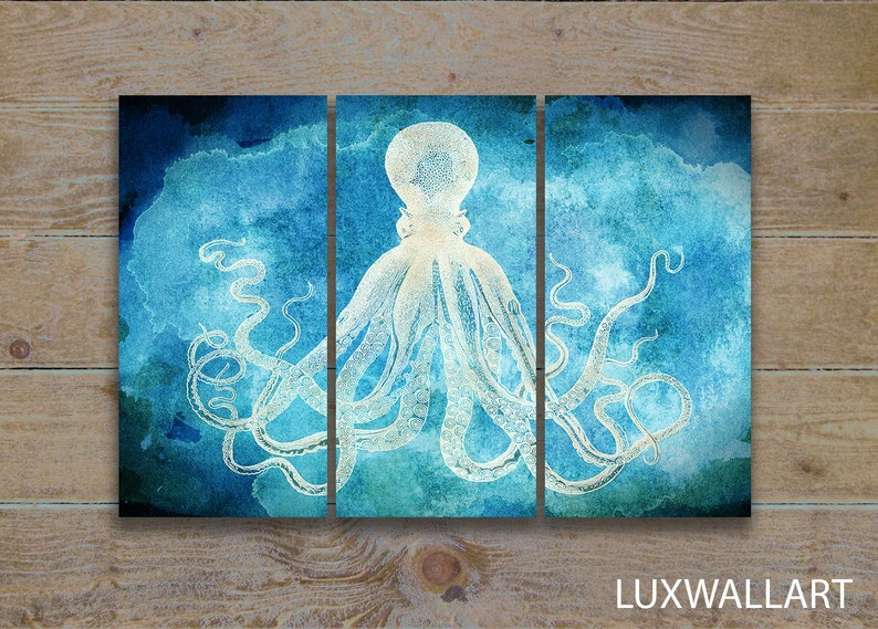 Octopus Wall Art Triptych | Etsy