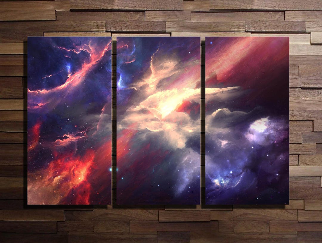 Space Galaxy Nebula Artwork Wall Art Triptych 3 Panel Ready to Hang - Etsy