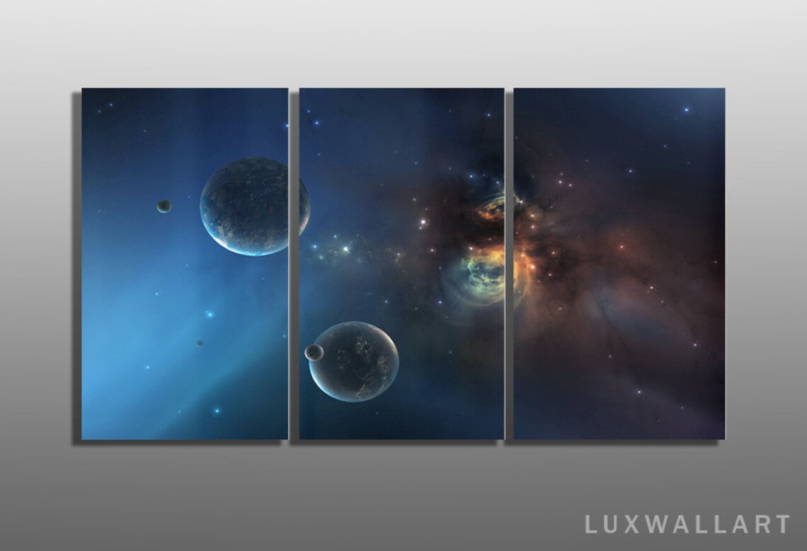 Space Abstract Triptych Metal Wall Art Ready to Hang - Etsy