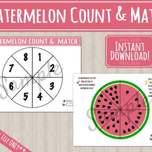 Watermelon Count and Match Activity |printable INSTANT DOWNLOAD ...