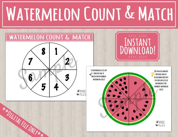 Watermelon Count and Match Activity printable INSTANT - Etsy