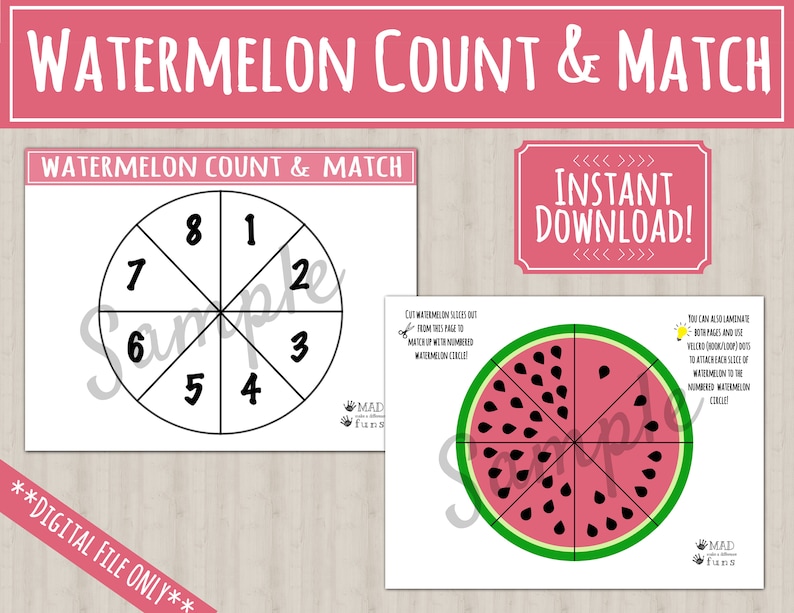 Watermelon Count and Match Activity printable INSTANT - Etsy