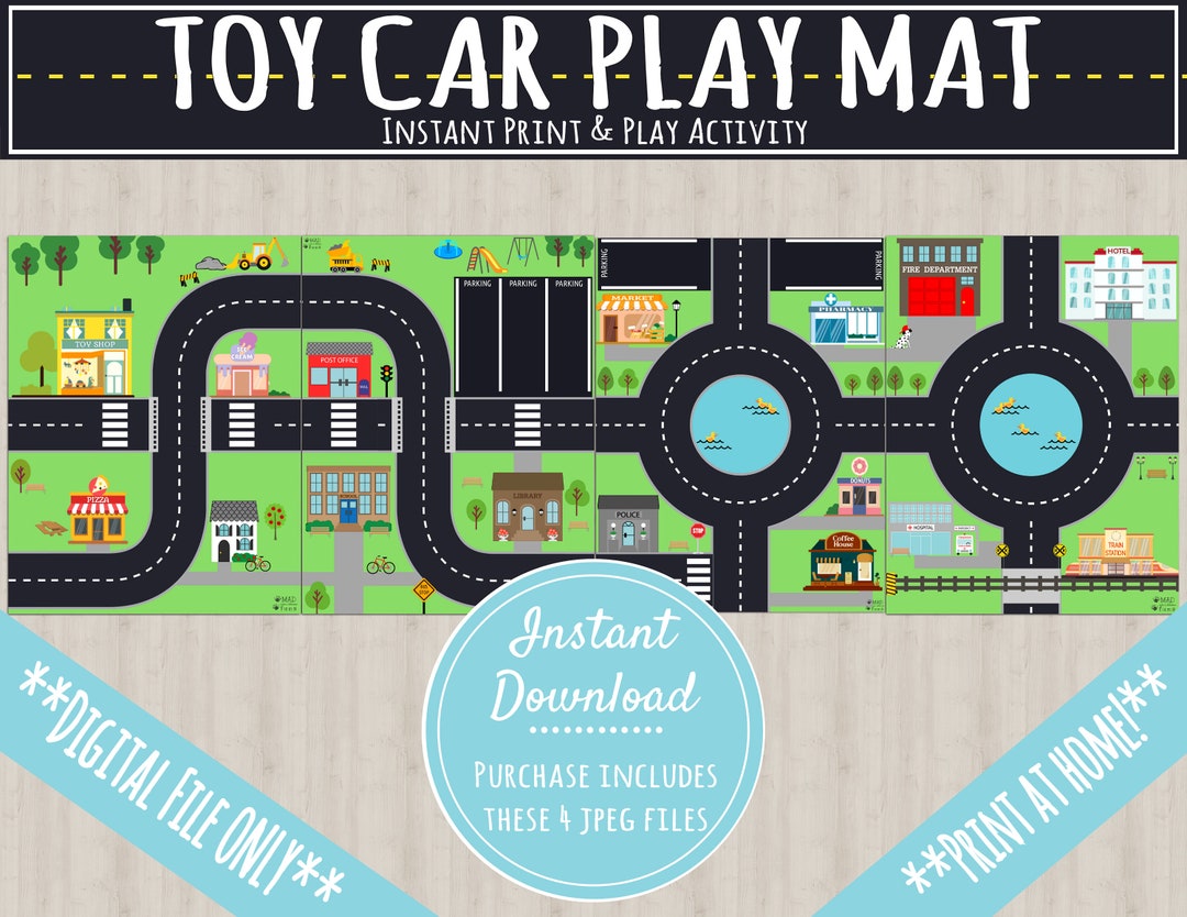 Toy Car Play Mat INSTANT PRINTABLE DOWNLOAD Kids Road Map Town Hot ...
