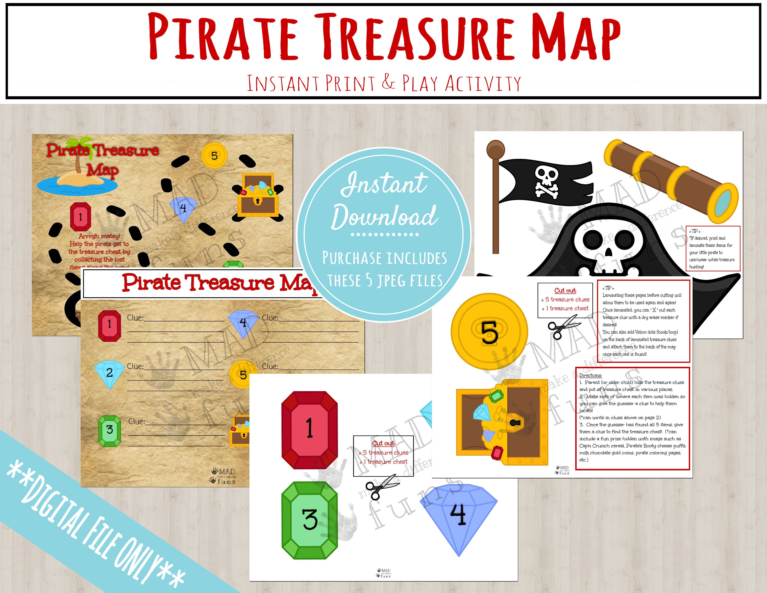 Pirate Treasure Map Activity |INSTANT PRINTABLE DOWNLOAD| Scavenger ...