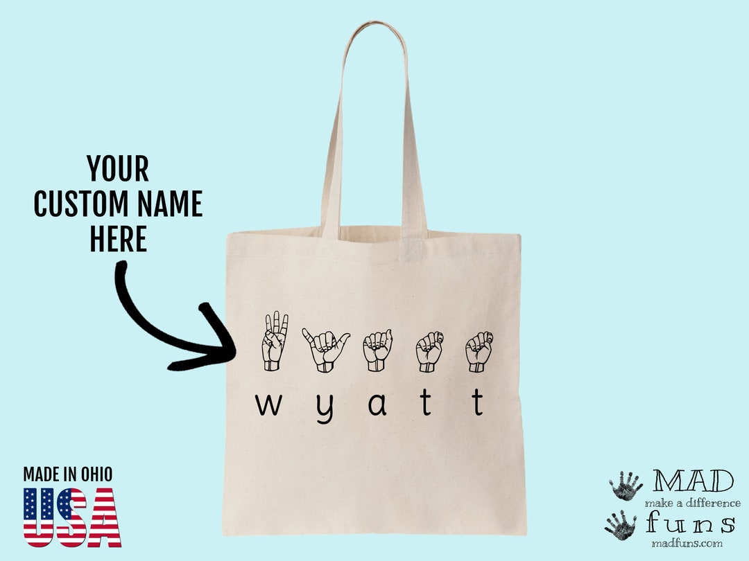 Personalized American Sign Language Name Tote Bag | ASL Fingerspelling ...