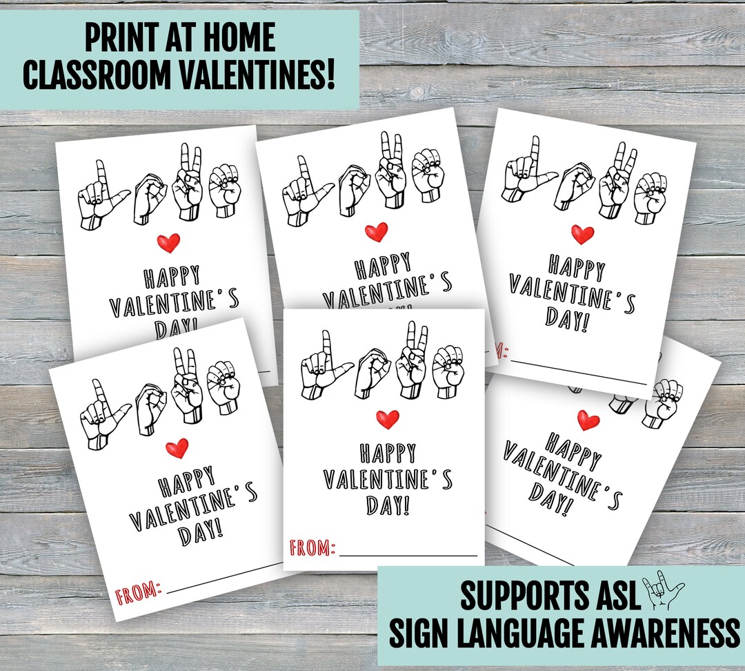 Happy Valentines Day Cards LOVE ASL Sign Language Printable Classroom ...