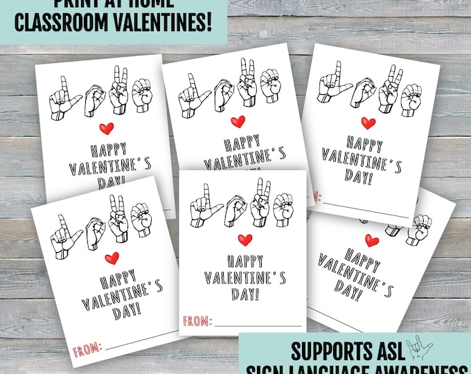 Happy Valentines Day Cards LOVE ASL Sign Language Printable Classroom ...