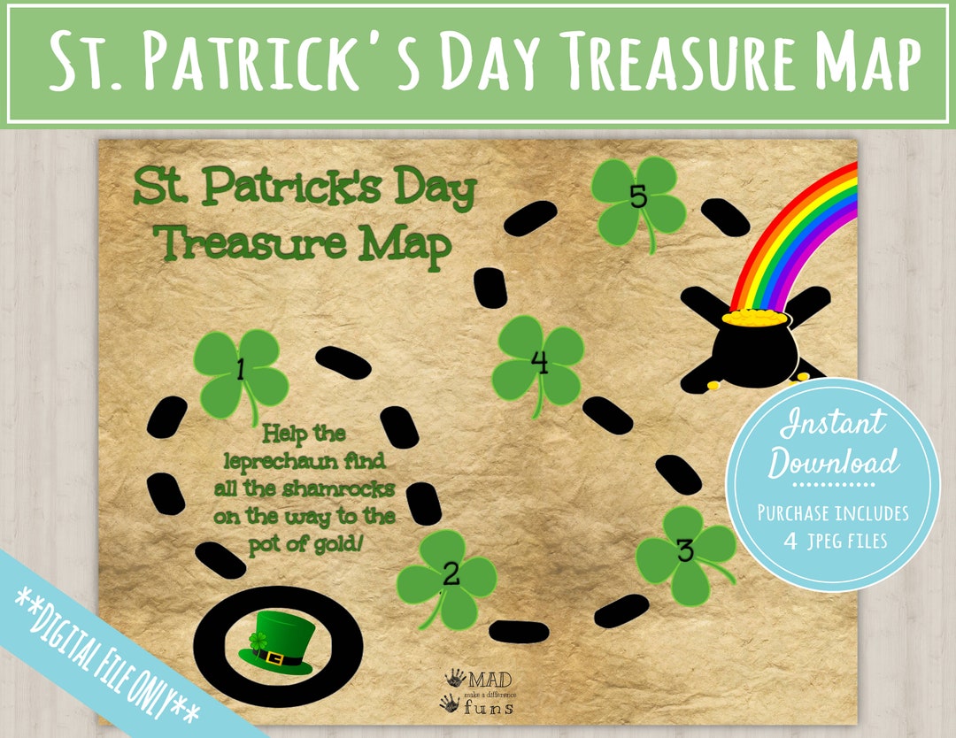 St. Patrick's Day Treasure Map | INSTANT PRINTABLE DOWNLOAD| Shamrock ...