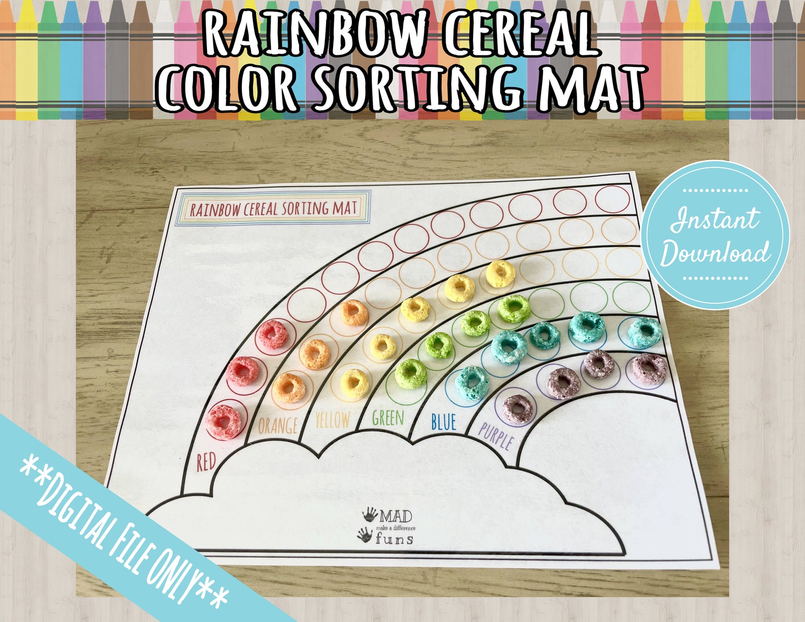 Rainbow Cereal Color Sorting Activity Mat Printable DIGITAL - Etsy