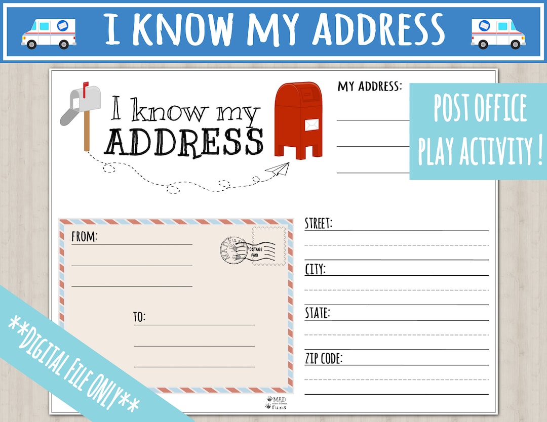 I Know My Address Printable Activity | Post Office Play Busy Binder ...