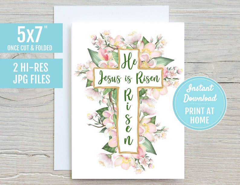 He is Risen Jesus is Risen Easter Cross 5x7 Printable Greeting Card ...