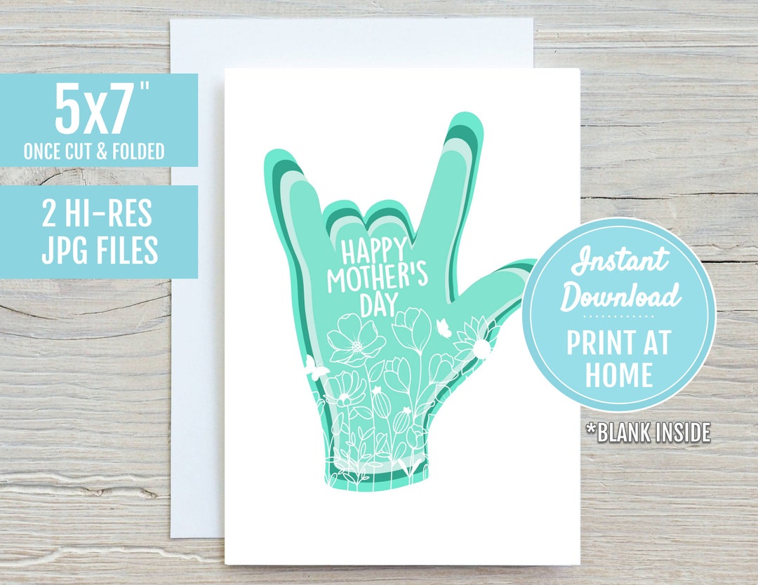 Happy Mothers Day ASL Sign Language I Love You Mom 5x7 Printable ...