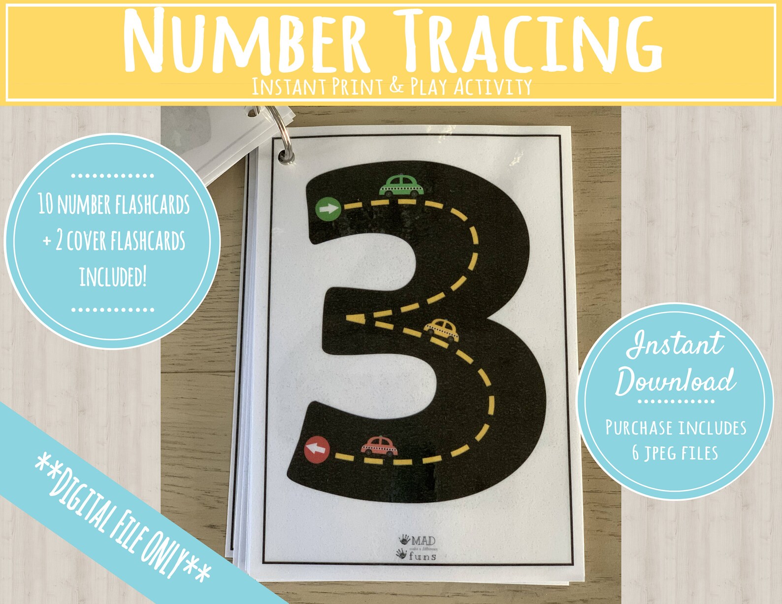 Number Tracing Flashcards Learn Numbers With Cars and Roads | Etsy