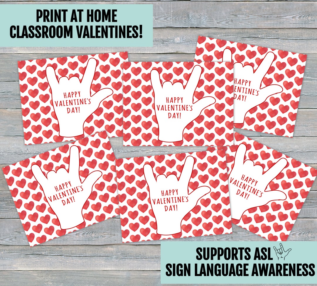 Happy Valentines Day Cards I Love You ASL Sign Language Printable ...