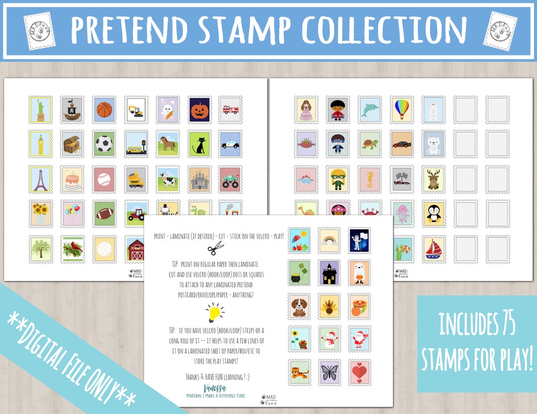 Play Stamp Set Printable Activity| Post Office Pretend Play| INSTANT ...
