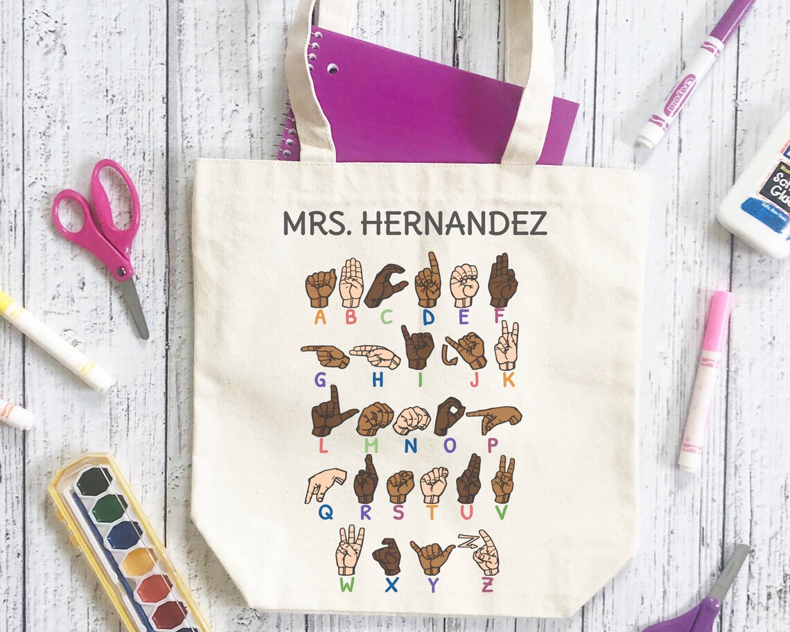Personalized American Sign Language Alphabet Tote Bag | Letters Bookbag ...