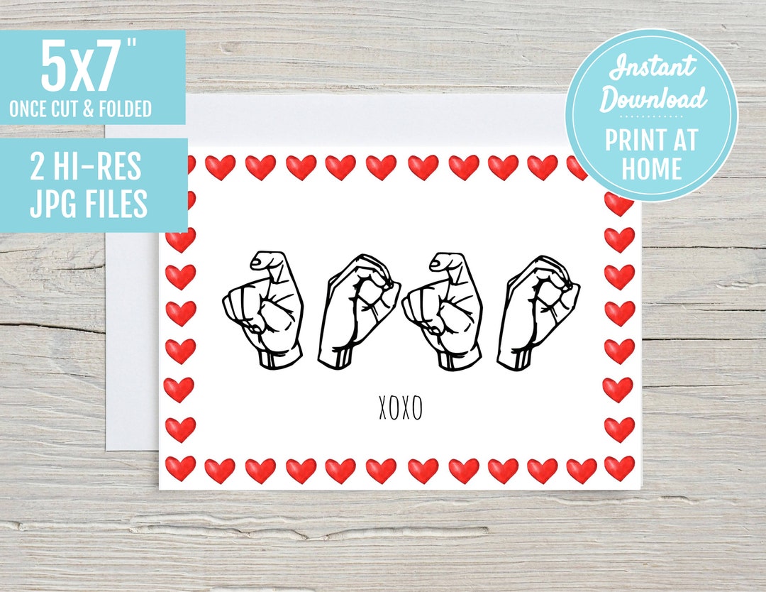 Xoxo Finger Spelling ASL Sign Language 5x7 Printable Greeting Card ...
