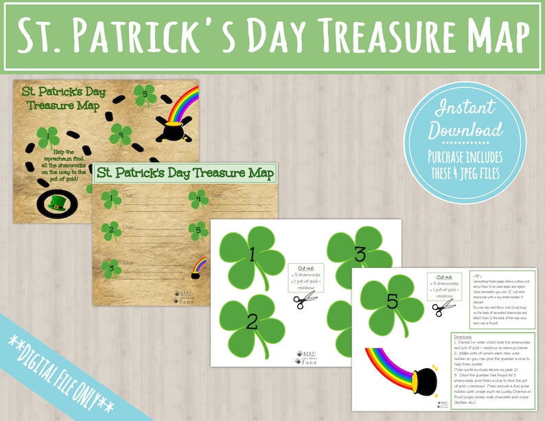 St. Patrick's Day Treasure Map | INSTANT PRINTABLE DOWNLOAD| Shamrock ...