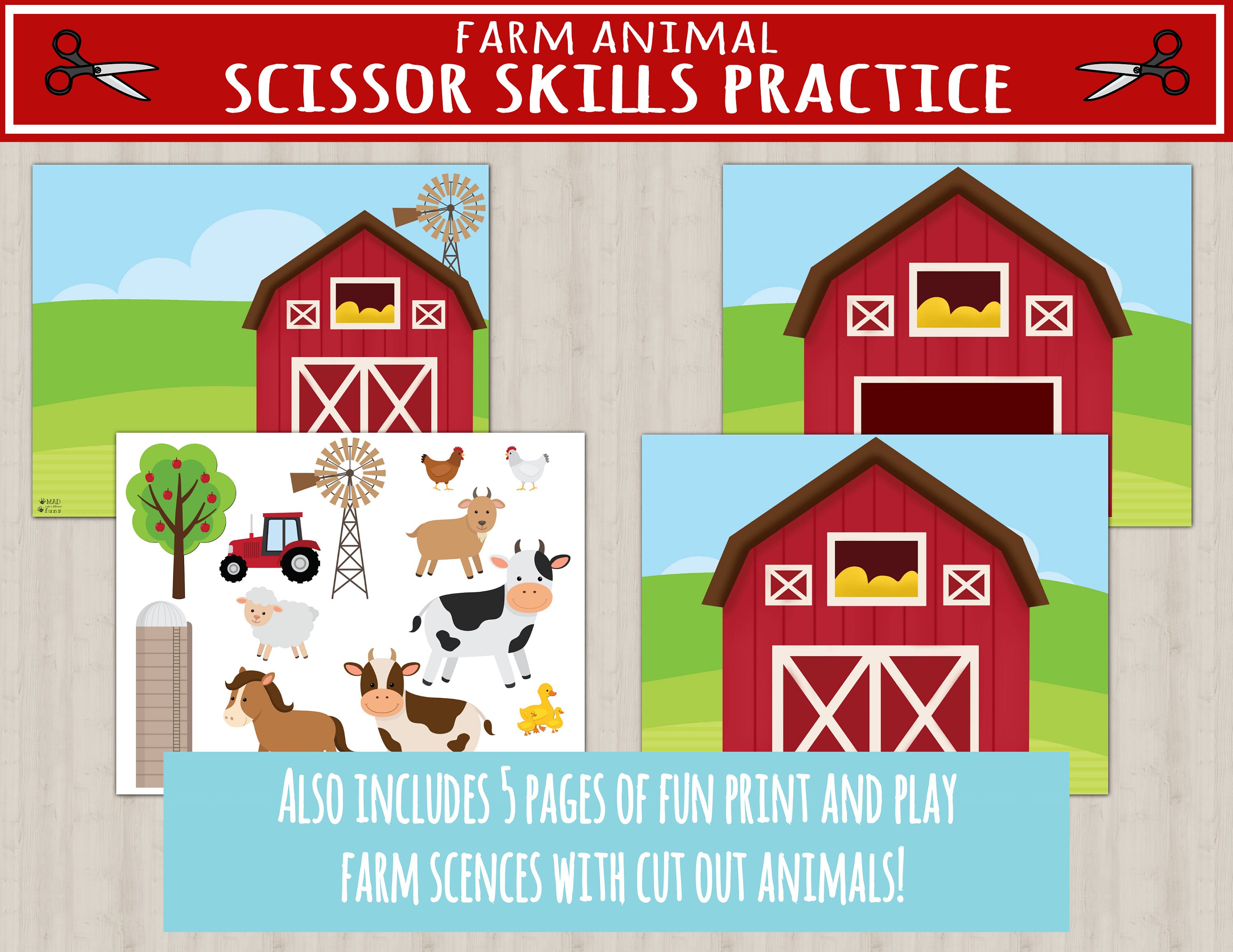 Farm Animal Scissor Skills Printable Activity | Busy Binder Worksheet ...