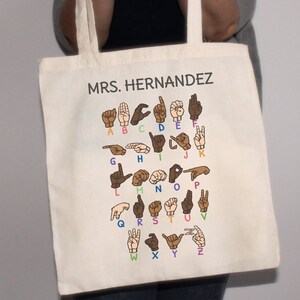Personalized American Sign Language Alphabet Tote Bag | Letters Bookbag ...