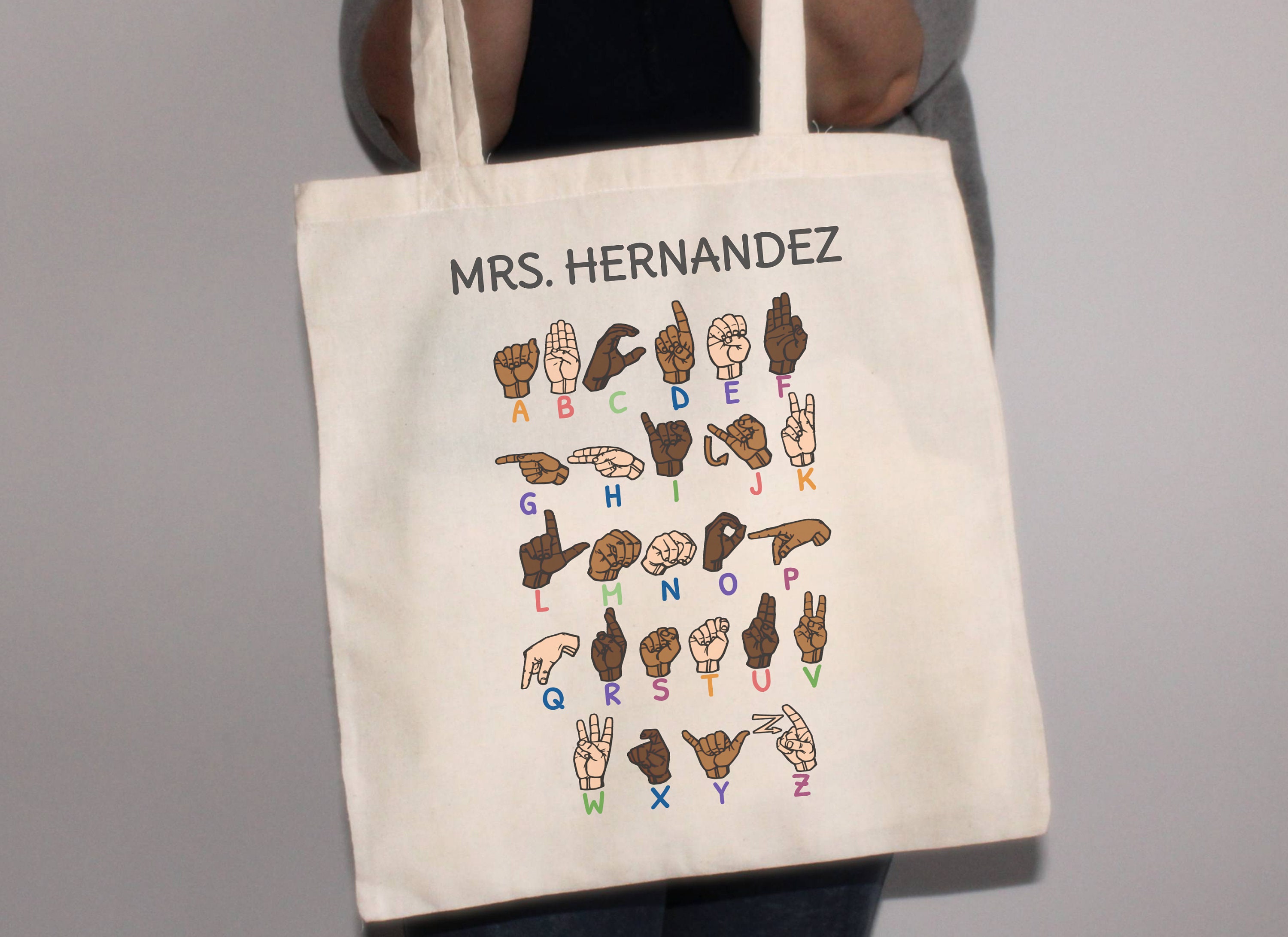Personalized American Sign Language Alphabet Tote Bag | Letters Bookbag ...