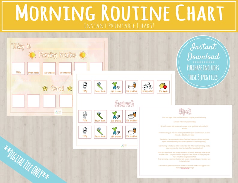 Morning Routine Chart for Toddlers Toddler Matching | Etsy