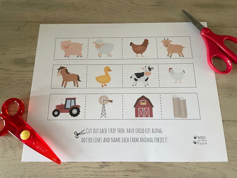 Farm Animal Scissor Skills Printable Activity Busy Binder - Etsy