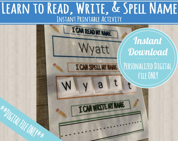 Learn to Read, Spell and Write Name Printable Activity, PERSONALIZED ...