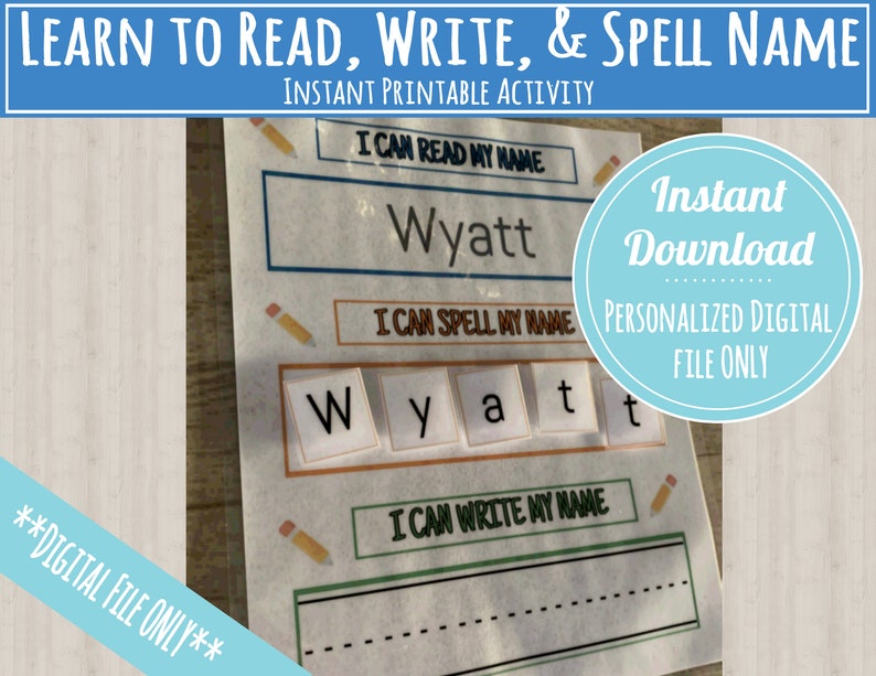 Learn to Read Spell and Write Name Printable Activity | Etsy