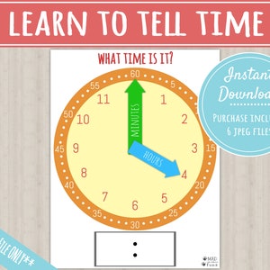 Tell Time Learning Clock Printable Activity | DIGITAL DOWNLOAD| Teach ...