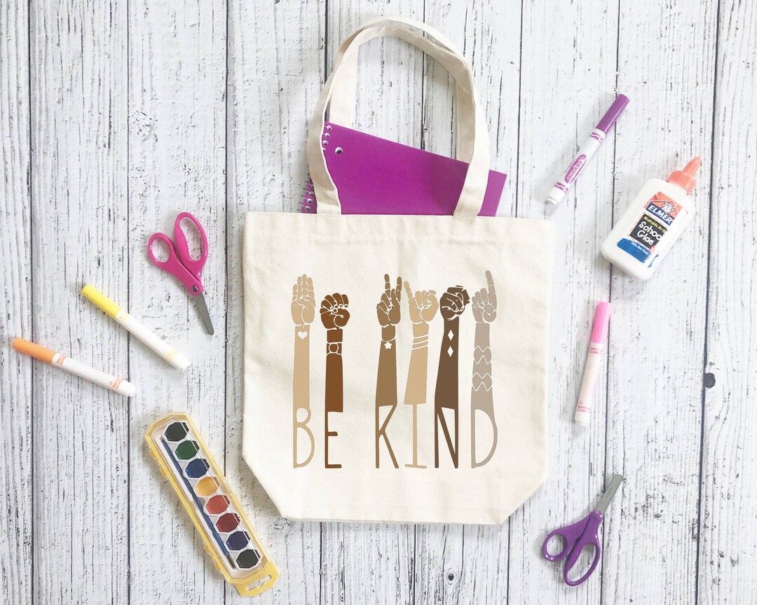 BE KIND American Sign Language Tote Bag | ASL Multi Color Diversity Bag ...