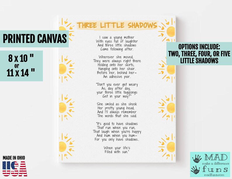 Two Little Shadows Poem Print OR Three Kids Four Kids Five - Etsy