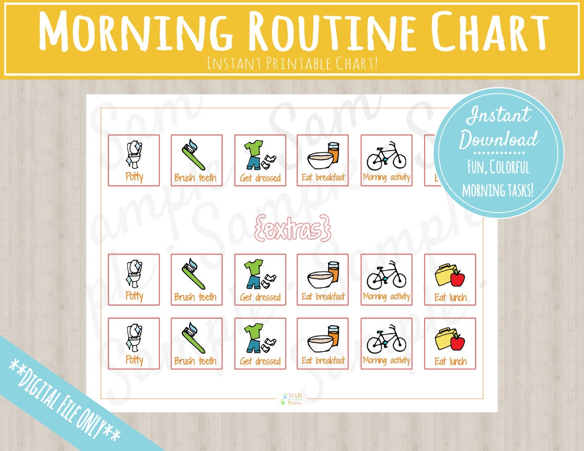 Morning Routine Chart for Toddlers Toddler Matching | Etsy