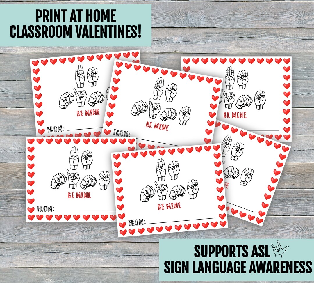 Be Mine ASL Sign Language Printable Classroom Valentines Day Cards ...