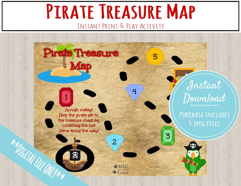 Pirate Treasure Map Activity |INSTANT PRINTABLE DOWNLOAD| Scavenger ...